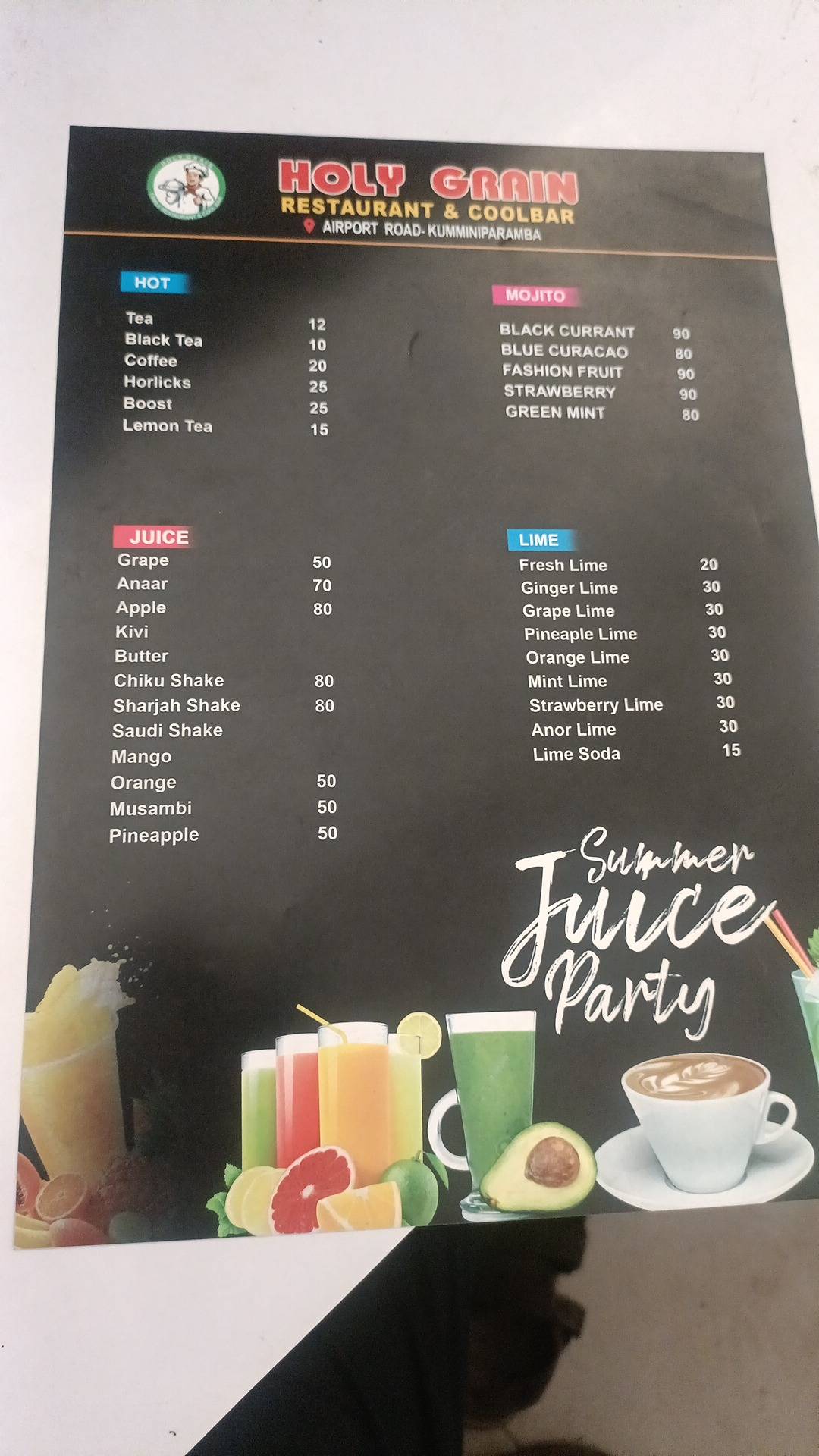 Menu at HOLY GRAIN FAMILY RESTAURANT AND COOL BAR, Karipur