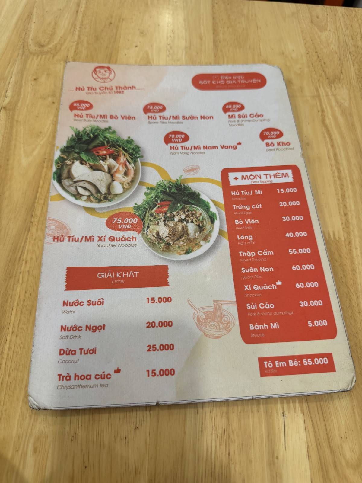 Menu at HỦ TÍU CHÚ THÀNH Hủ Tíu Ngon Quận 1 Hủ Tíu Chú Thành Quận 1 ...