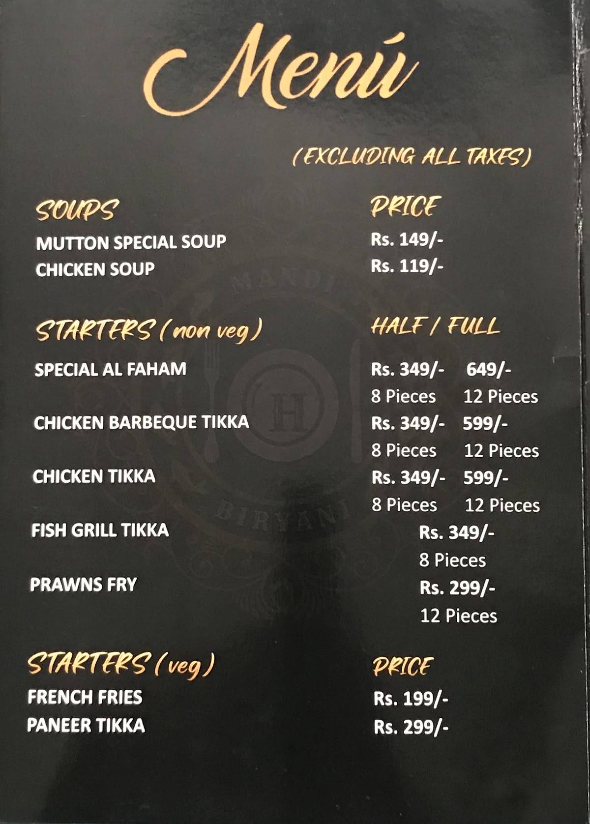 Menu at Habibi Mandi Restaurant Nallagandla, Hyderabad