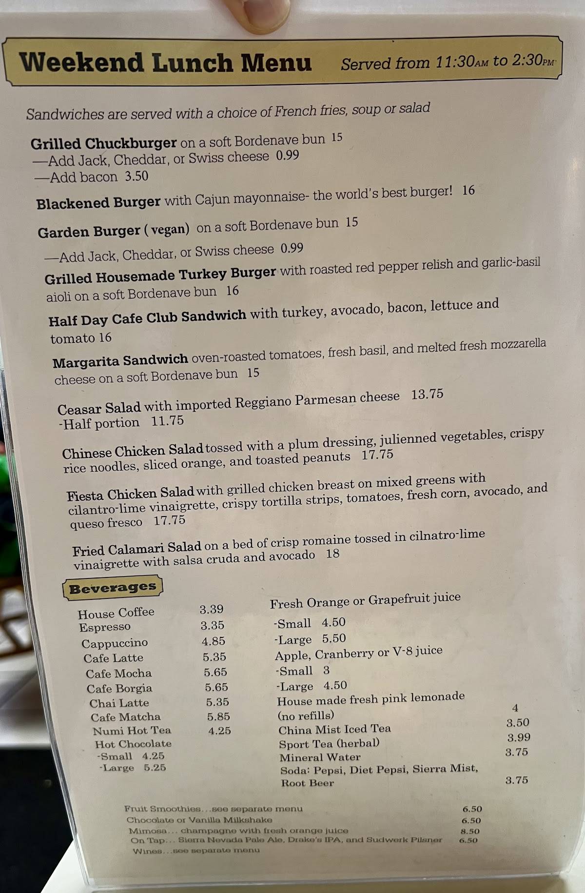 Menu at Half Day Cafe, Kentfield