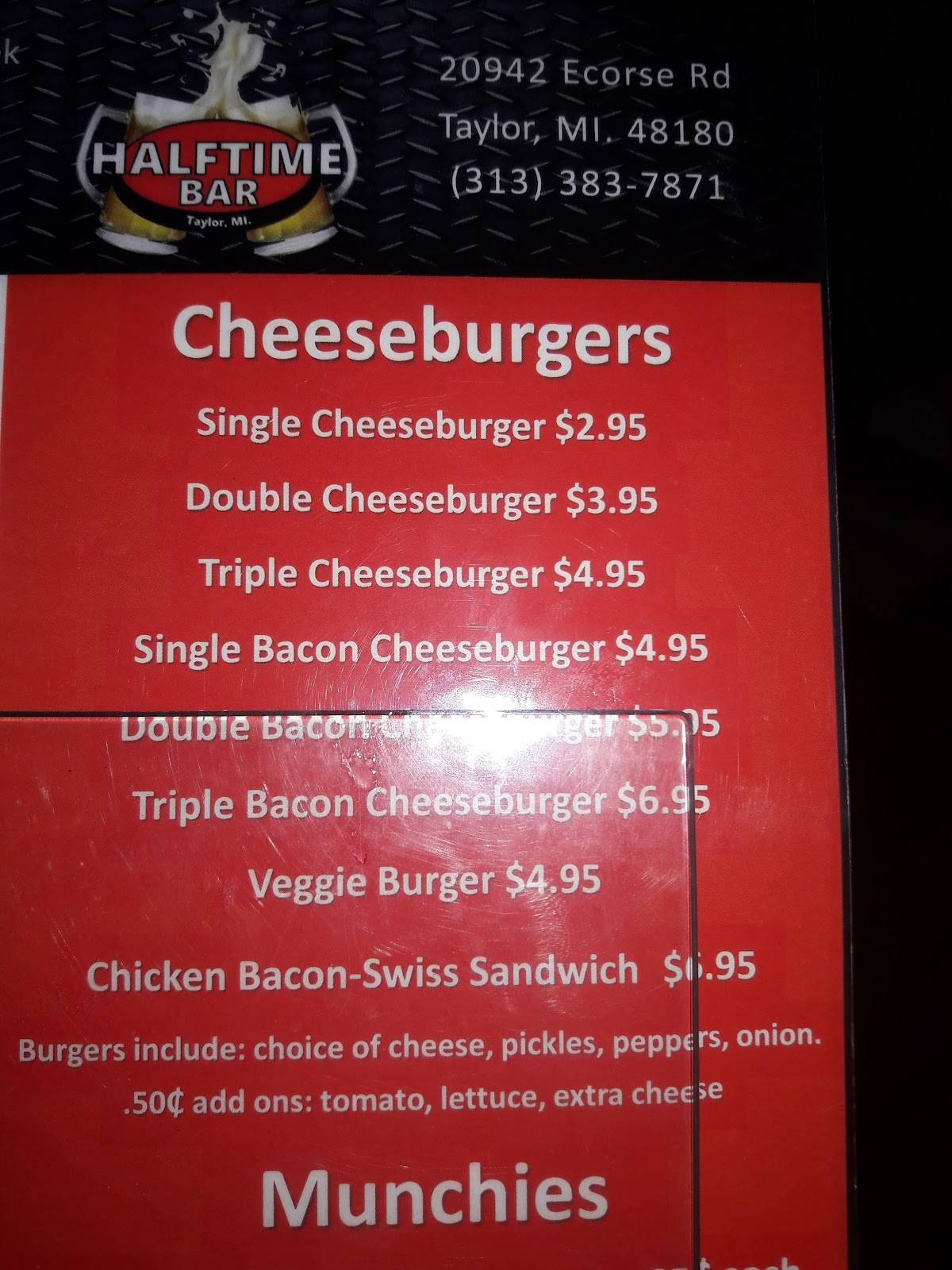 Menu at Half Time Bar, Taylor
