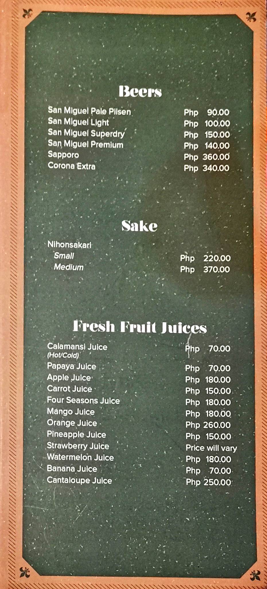 Menu at Hamada Restaurant, Baguio