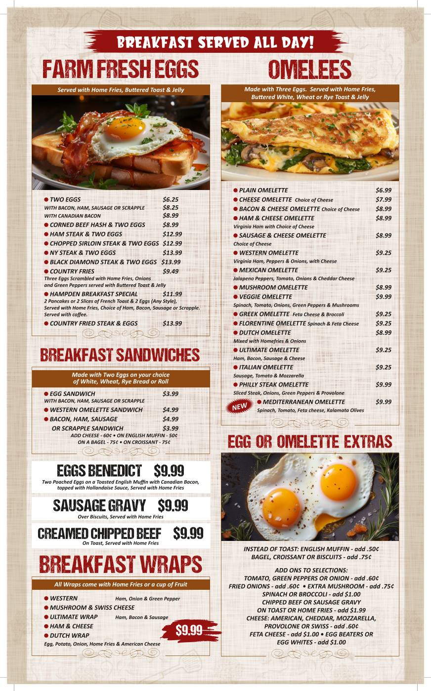 Menu at Hampden Diner restaurant, Mechanicsburg