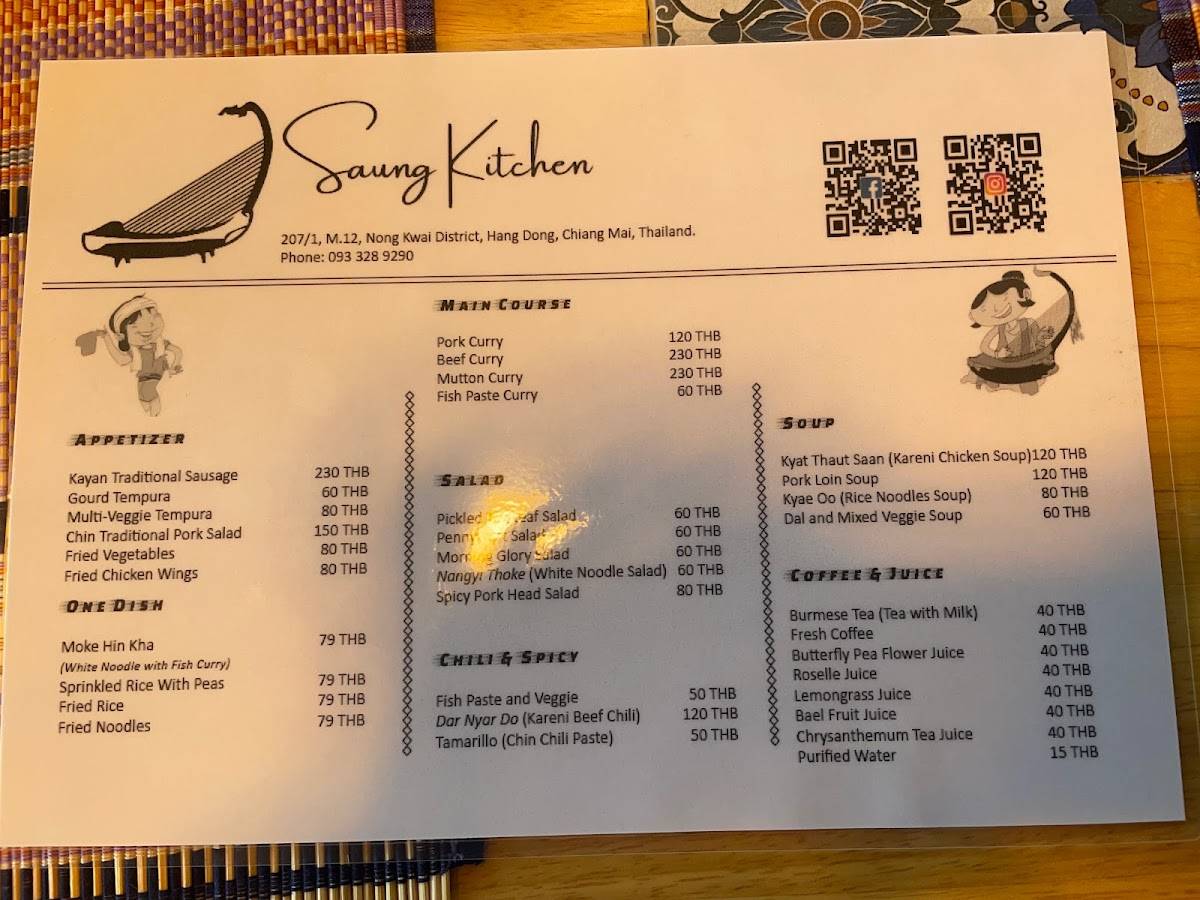 Menu at Saung Kitchen - Authentic Myanmar Cuisine restaurant, Hang Dong