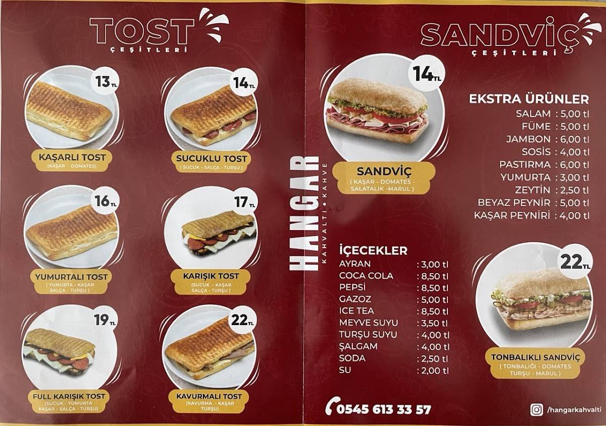 Menu at Hangar Tost, Denizli