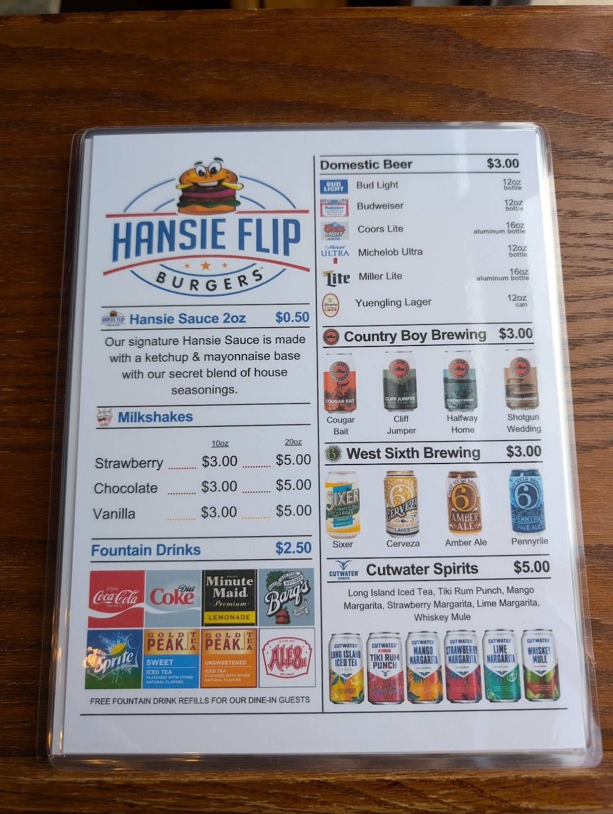 Menu at Hansie Flip Burgers restaurant, Williamstown