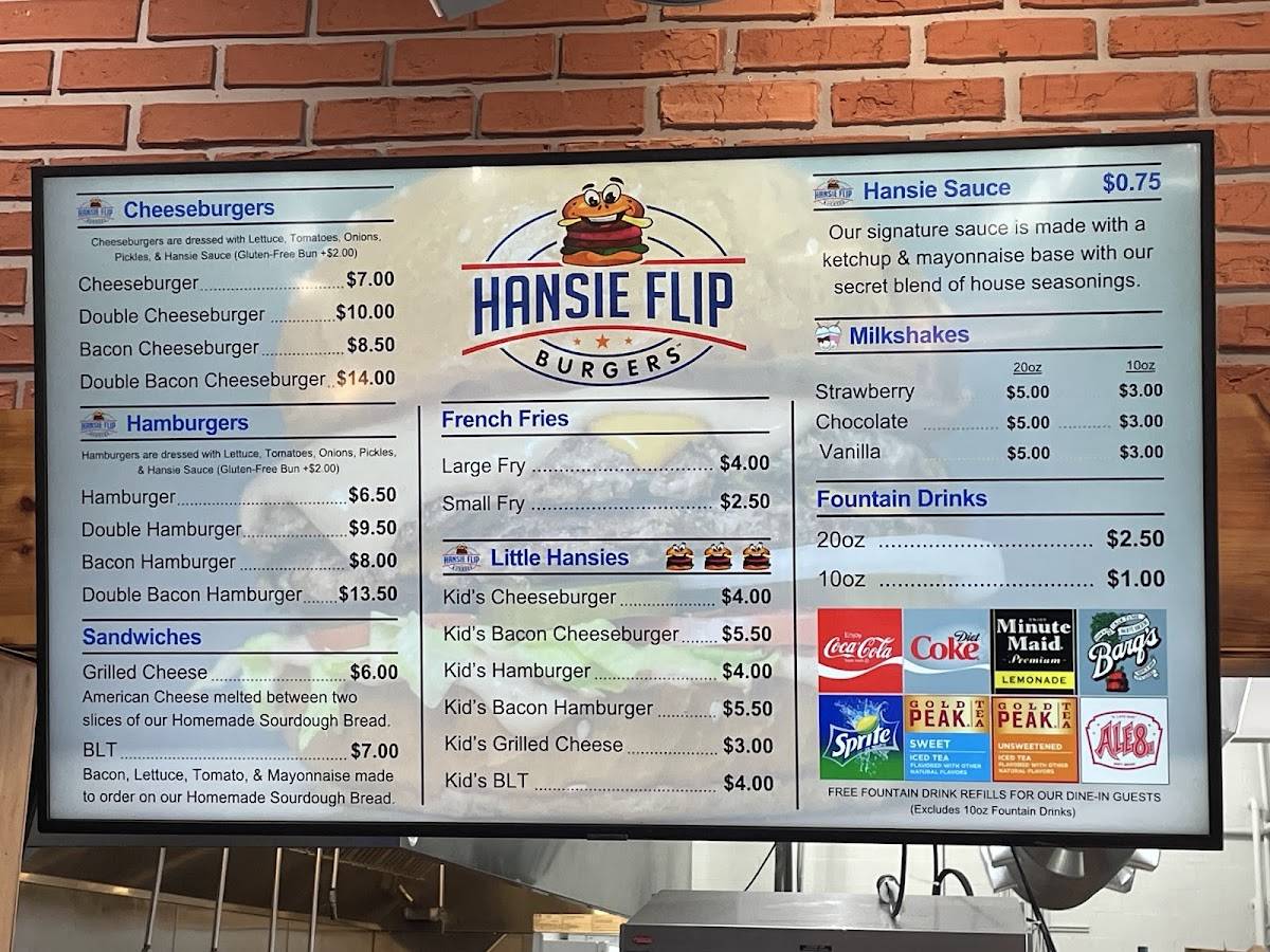 Menu at Hansie Flip Burgers restaurant, Williamstown