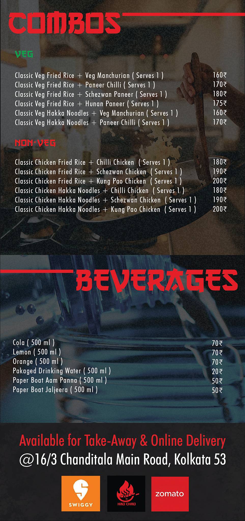 Menu at Hao Chao, Kolkata, 16/3
