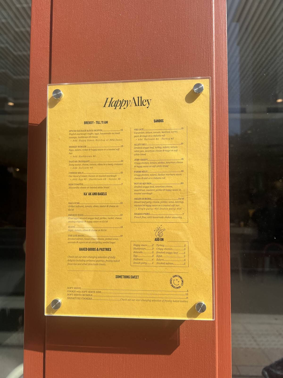 Menu at Happy Alley cafe, Rockdale