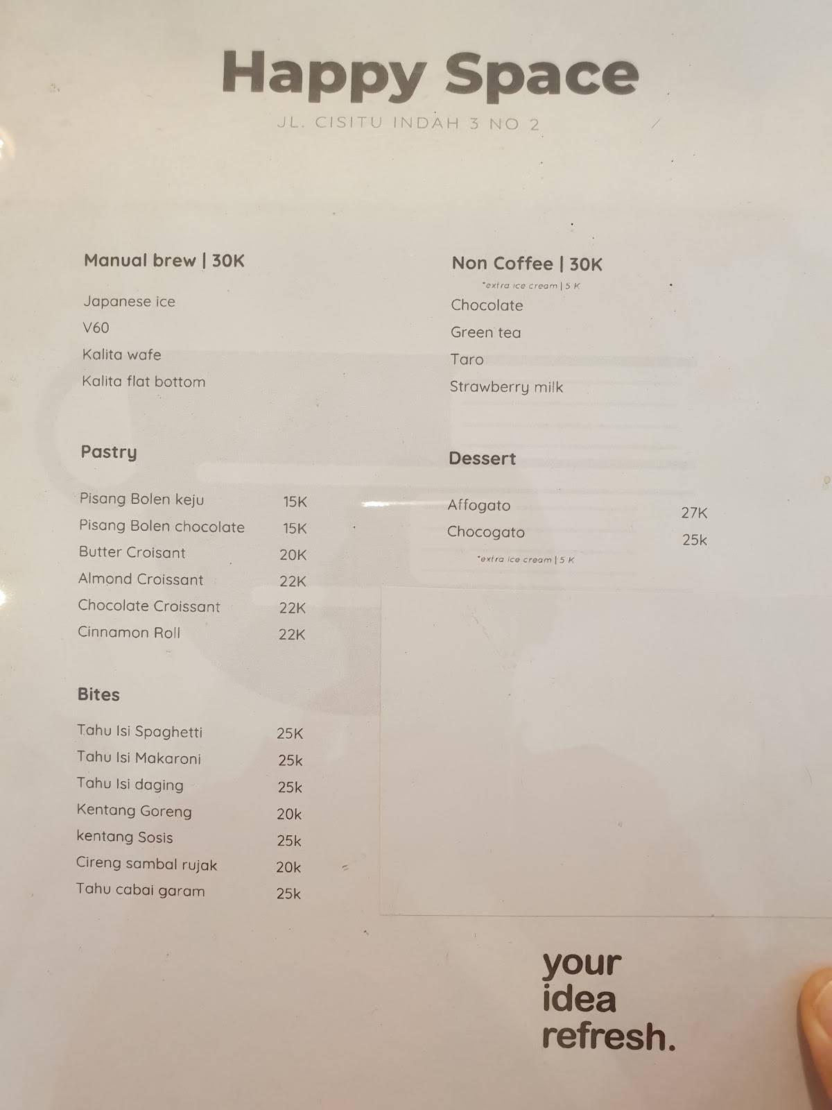 Carta de Happy Space Coffee, Bandung
