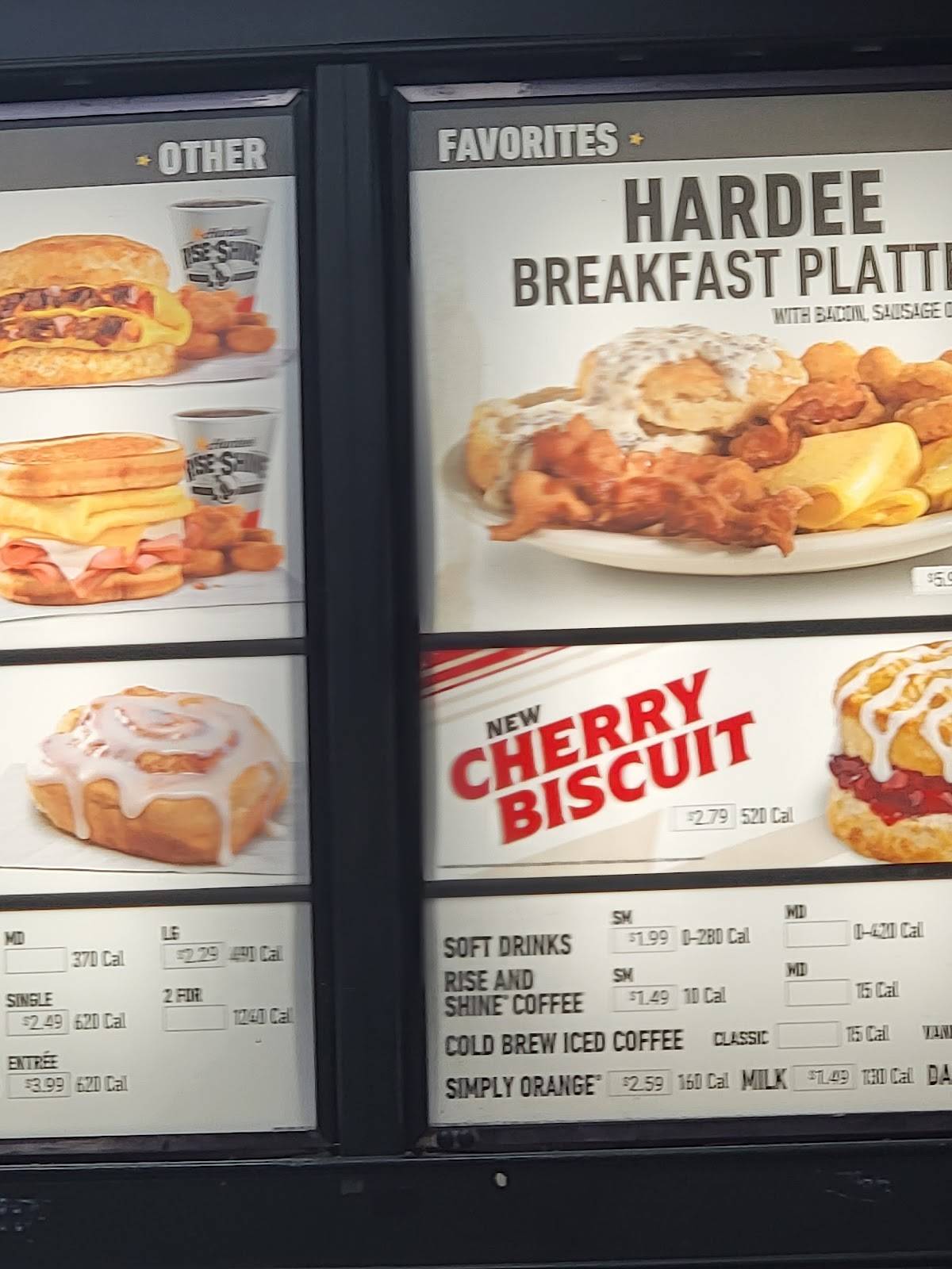 Menu at Hardee’s fast food, Loxley