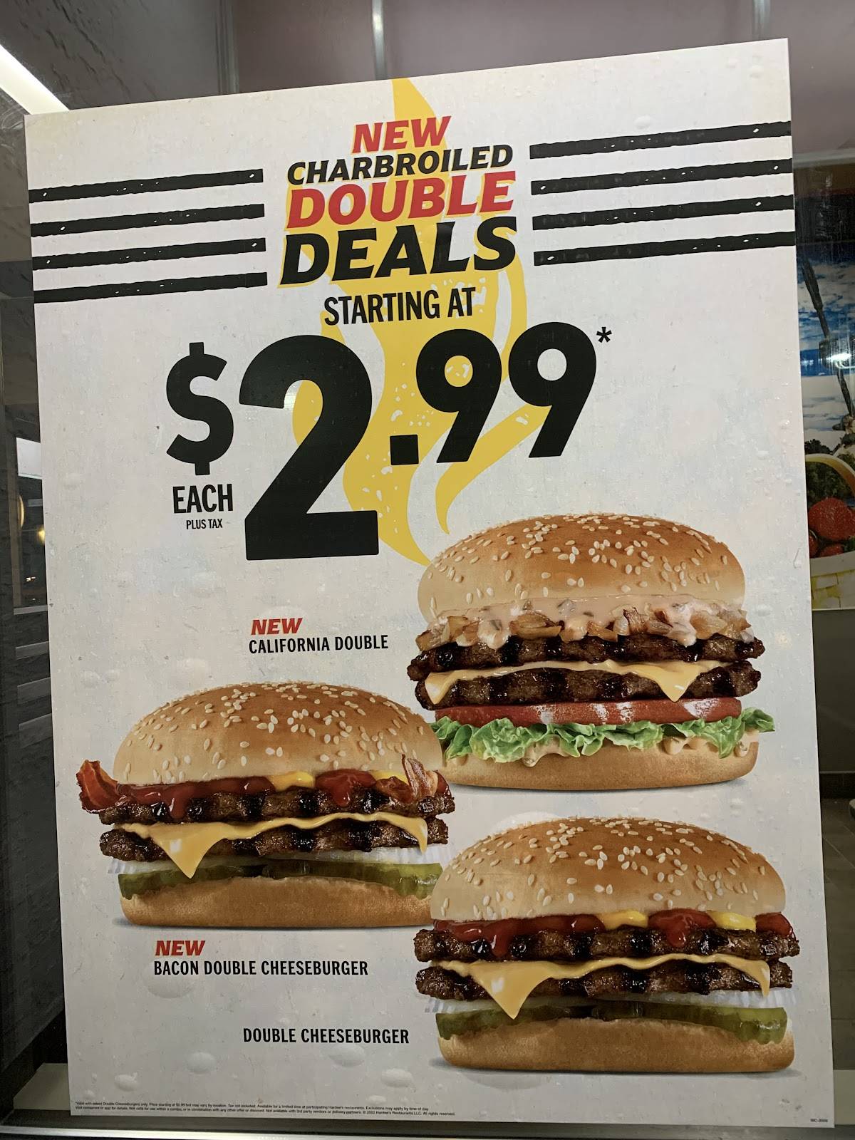 Menu at Hardee’s fast food, Virginia Beach, Lynnhaven Pkwy