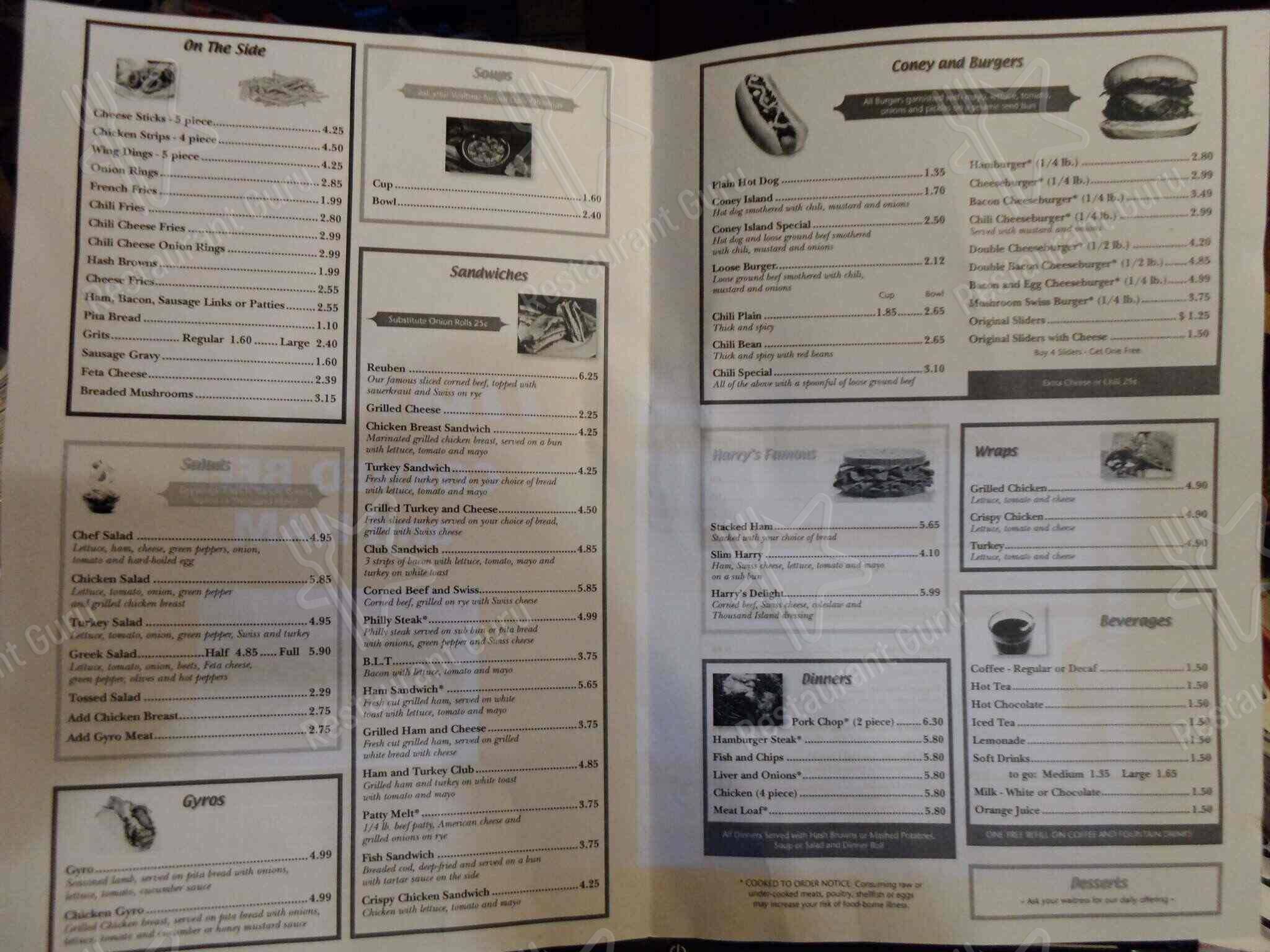 Menu at Harry's Corned Beef & Ham restaurant, Lincoln Park