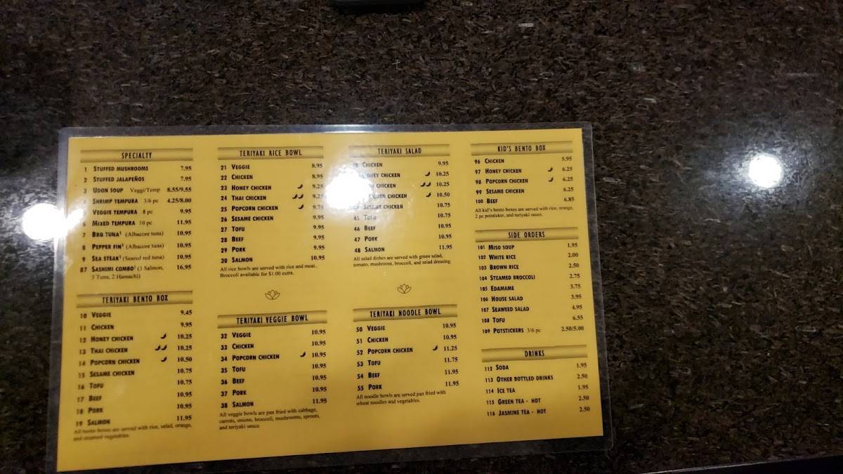 Menu at Hasu Teriyaki and Sushi restaurant, Folsom