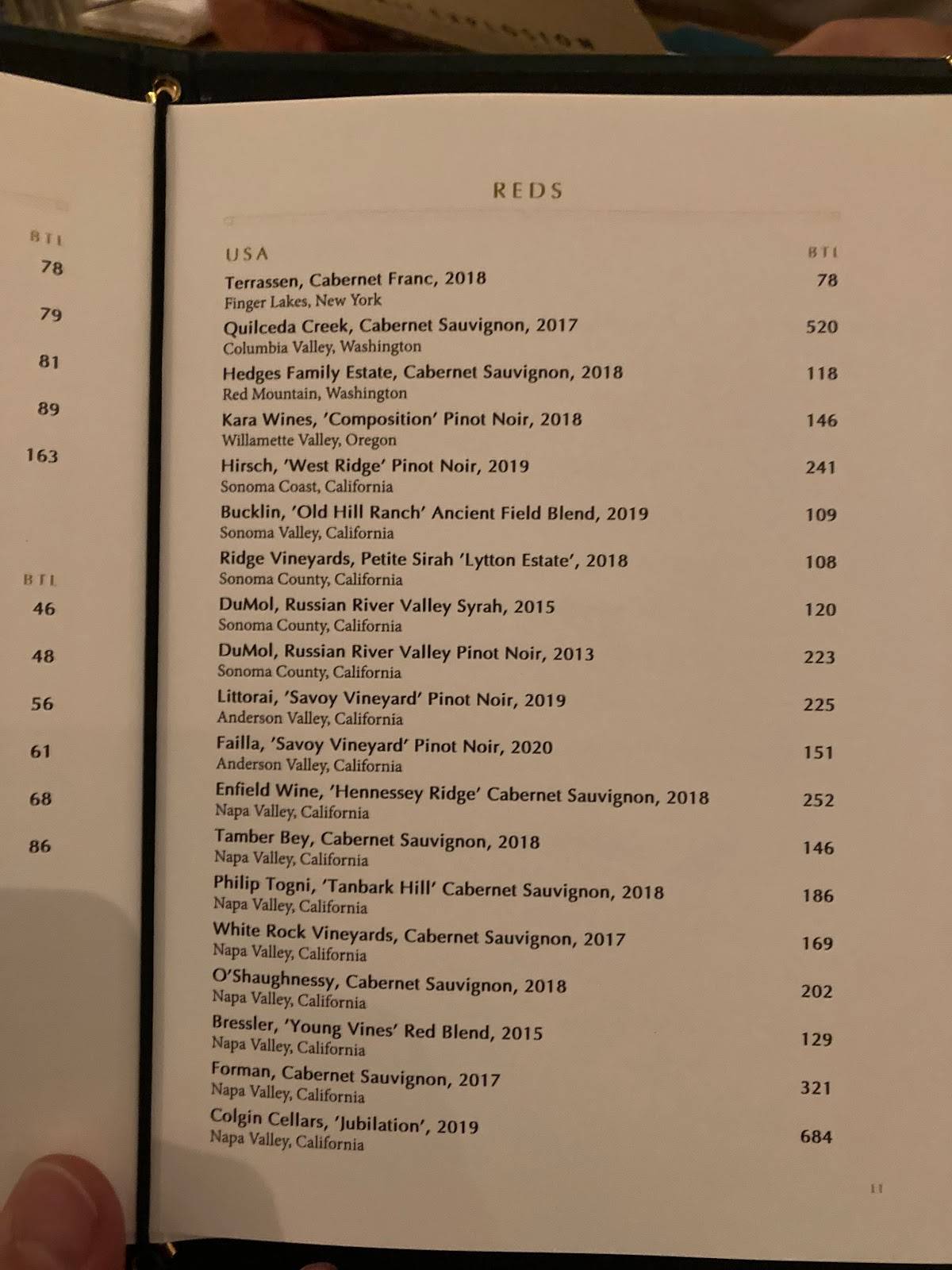 Меню стейк хауса Hawksmoor NYC, Нью-Йорк