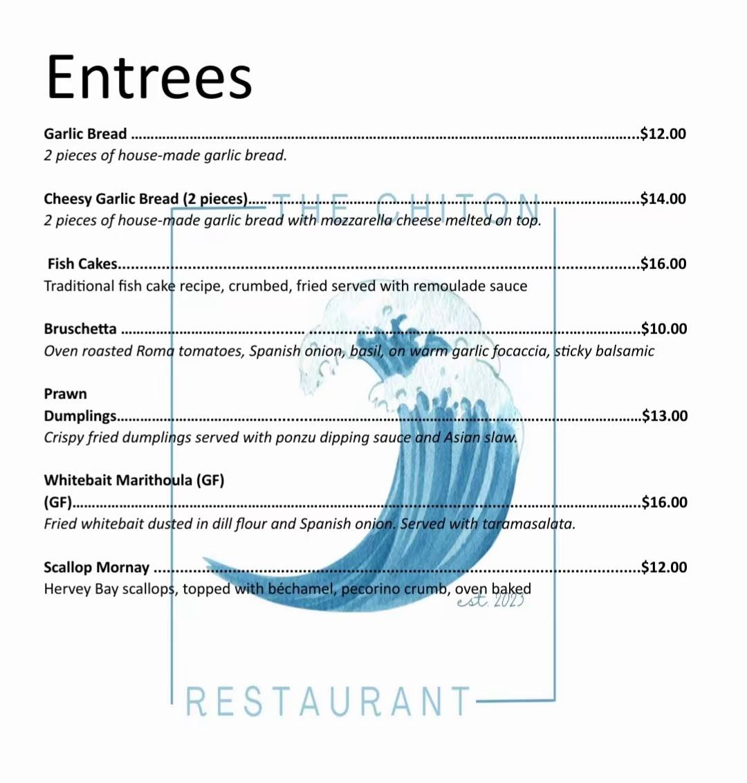 Menu at The Chiton Restaurant, Australia
