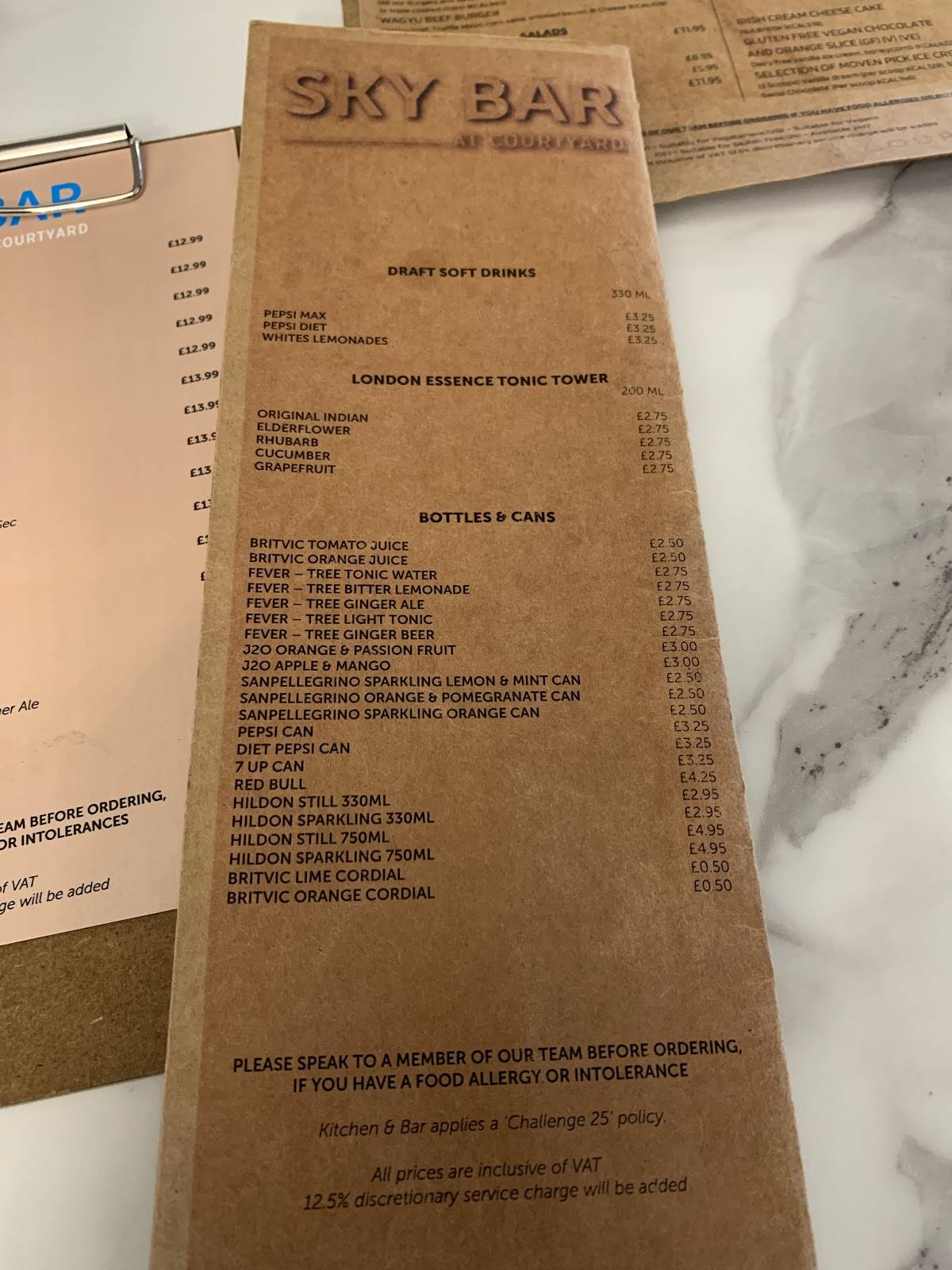 Carta de Sky Bar, Hayes, 1a Nobel Dr
