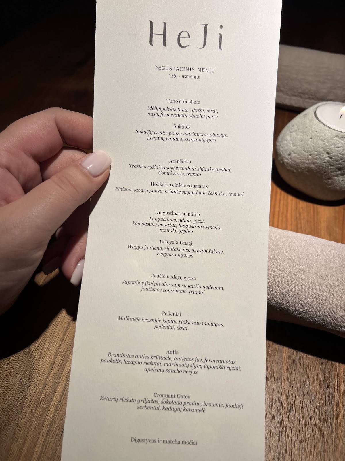 Menu at HeJi Restaurant, Vilnius