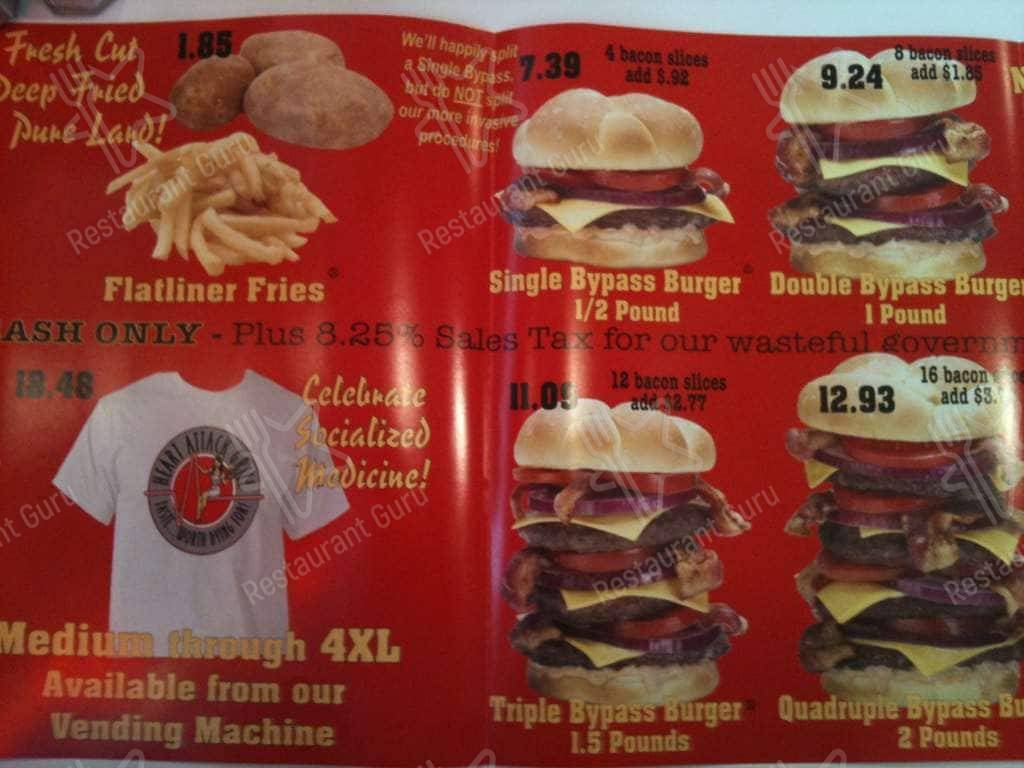 Menu at Heart Attack Grill restaurant, Dallas