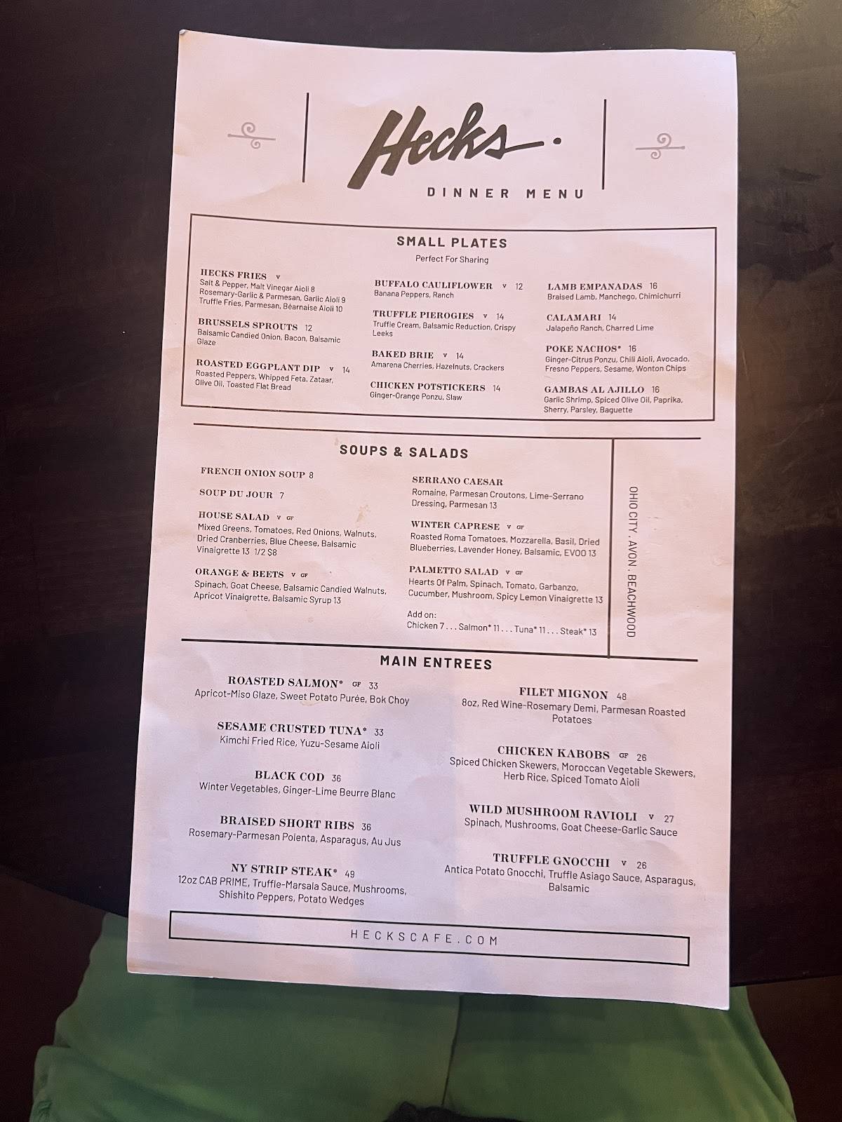 Menu at Hecks of Avon pub & bar, Avon