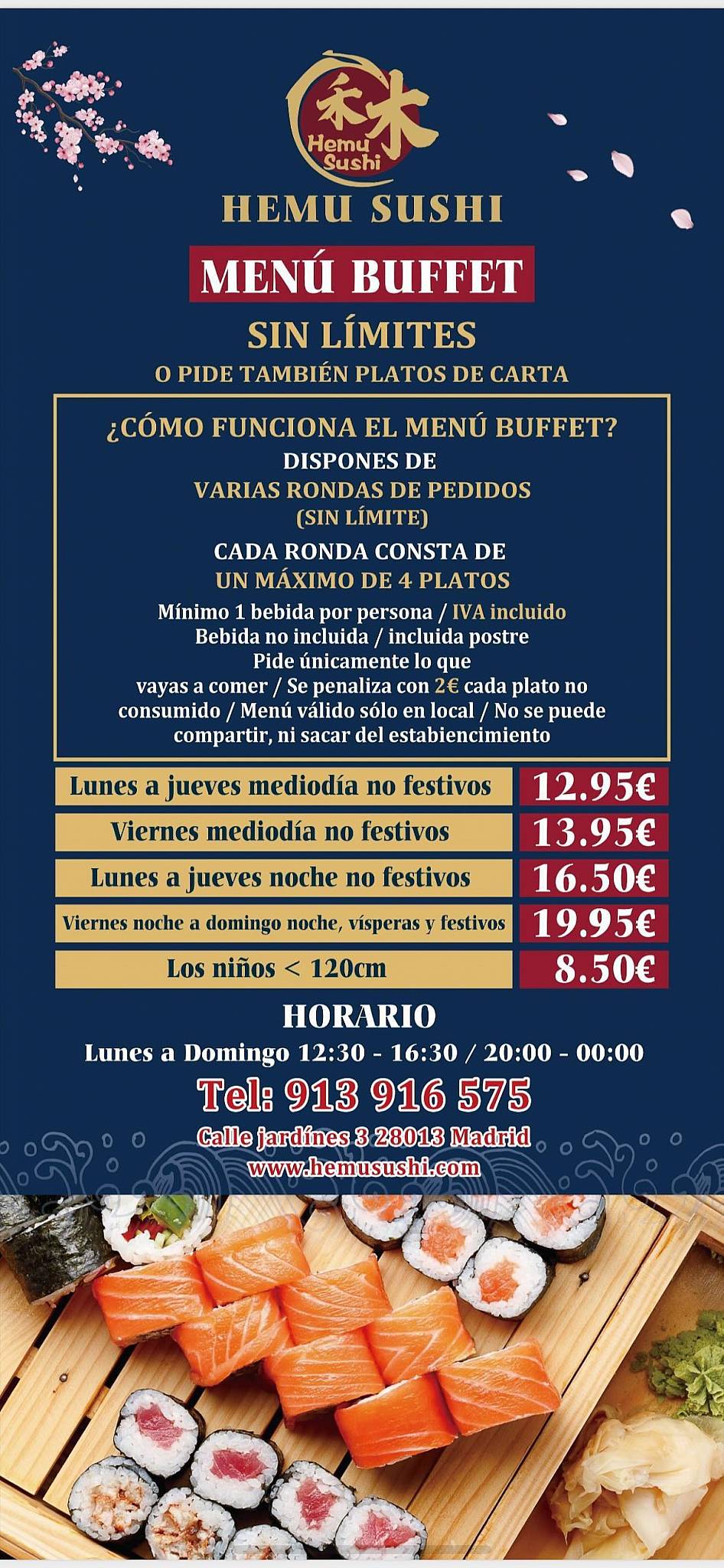 Carta del restaurante Hemu sushi Buffet Libre, Madrid