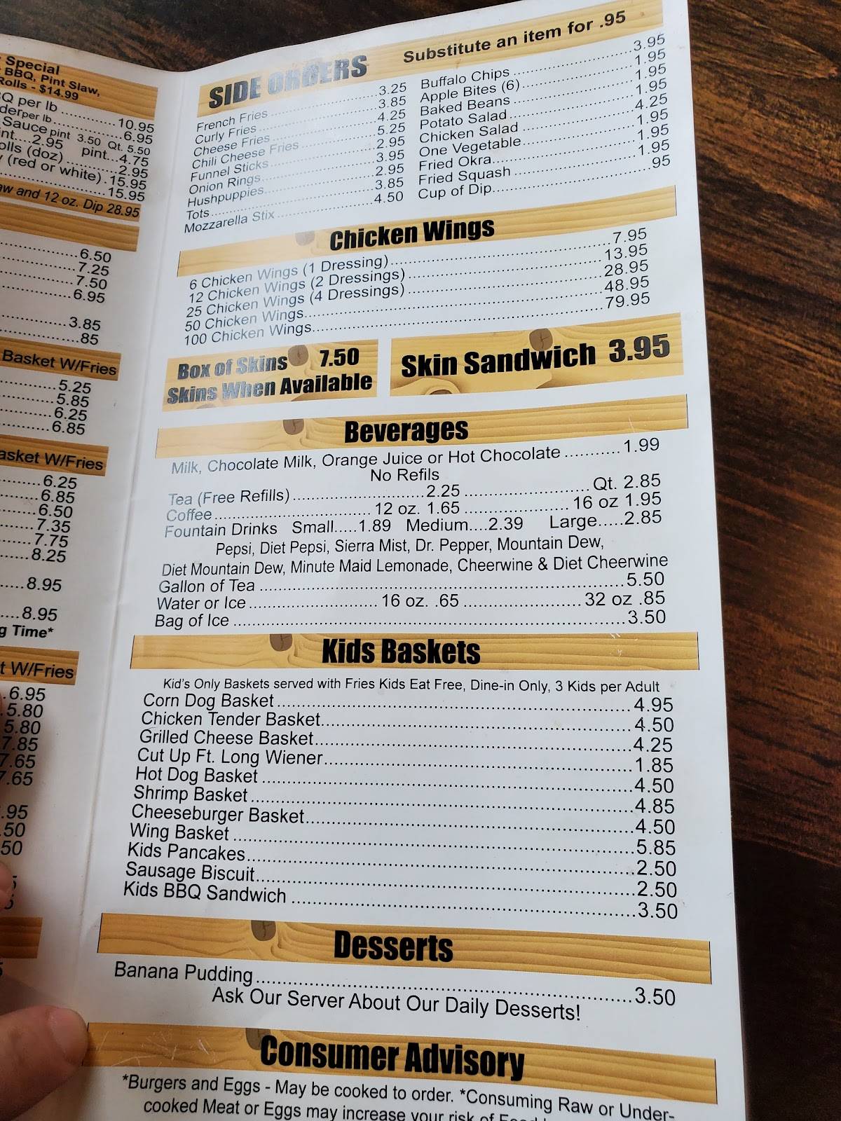 Menu at Hendrix Barbecue, Spencer, 615 Salisbury Ave