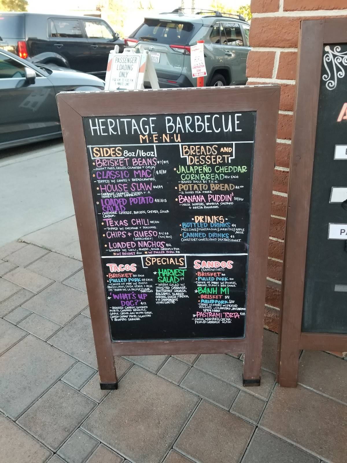 Menu at Heritage Barbecue, San Juan Capistrano