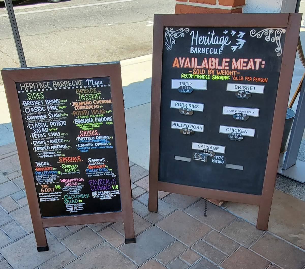 Menu at Heritage Barbecue, San Juan Capistrano