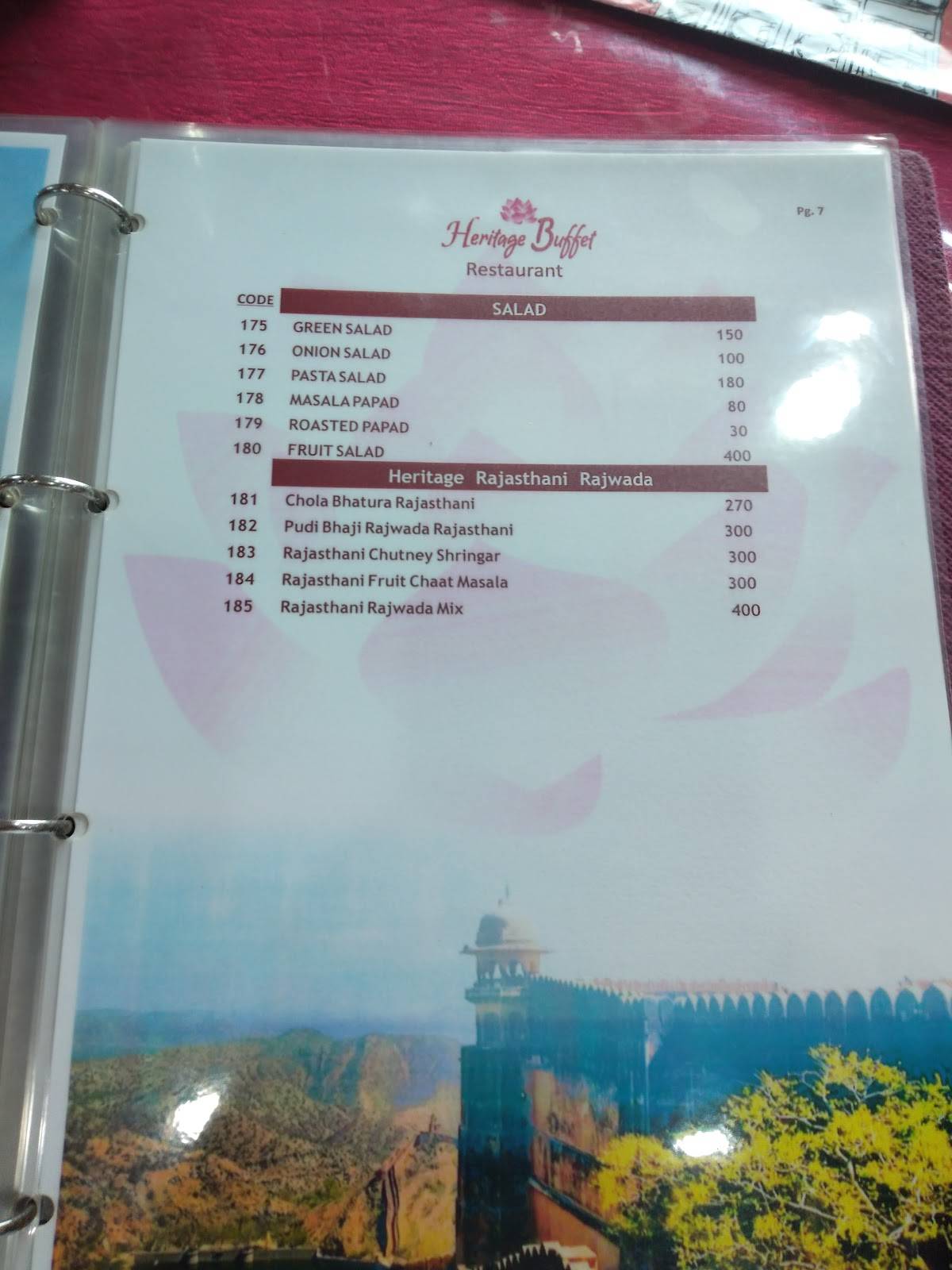Menu at Heritage Buffet Restaurant Dal Baati Choorma - Rajasthani Thali ...