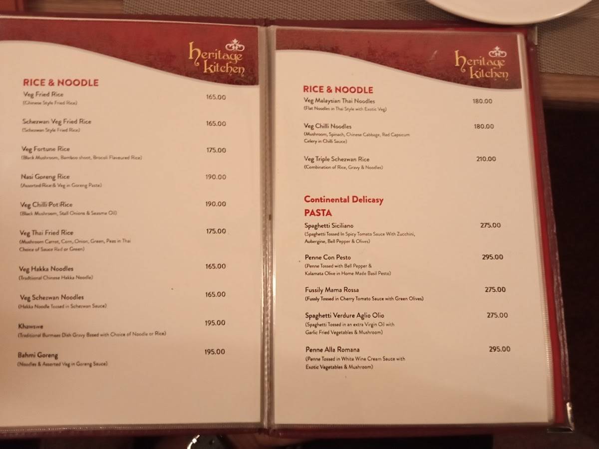 Menu at Heritage Kitchen, Belgaum