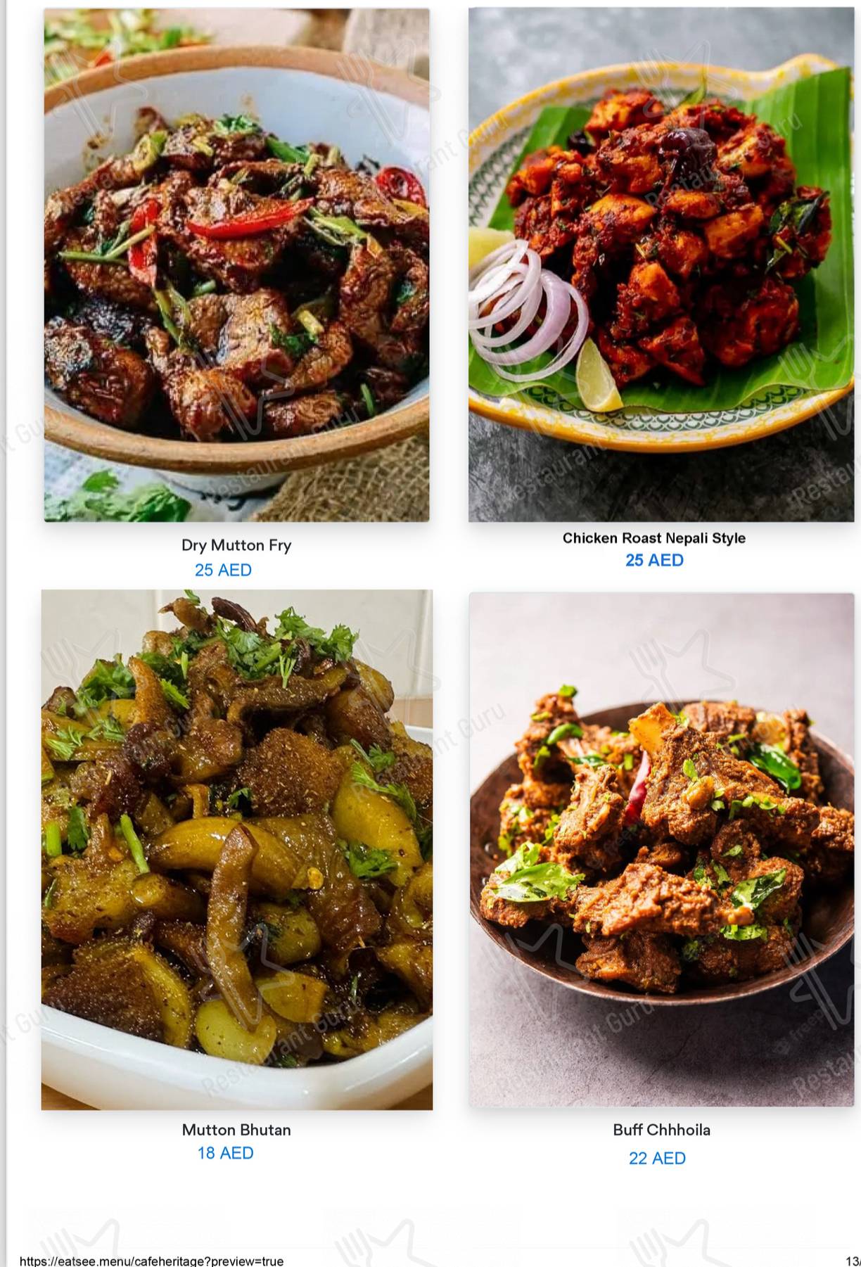 Menu at Heritage of Nepal Restaurant and Cafe, Bur Dubai, Dubai