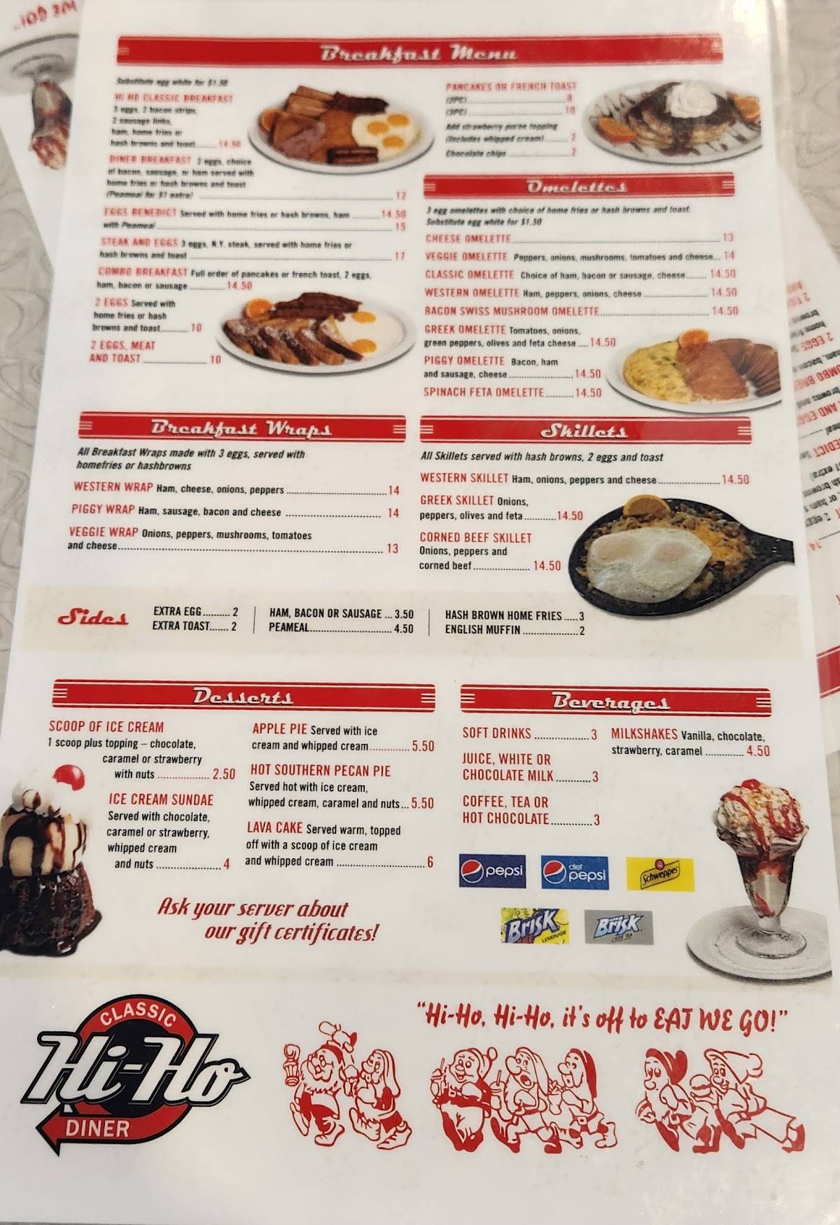 Menu at Hi Ho Diner restaurant, Windsor