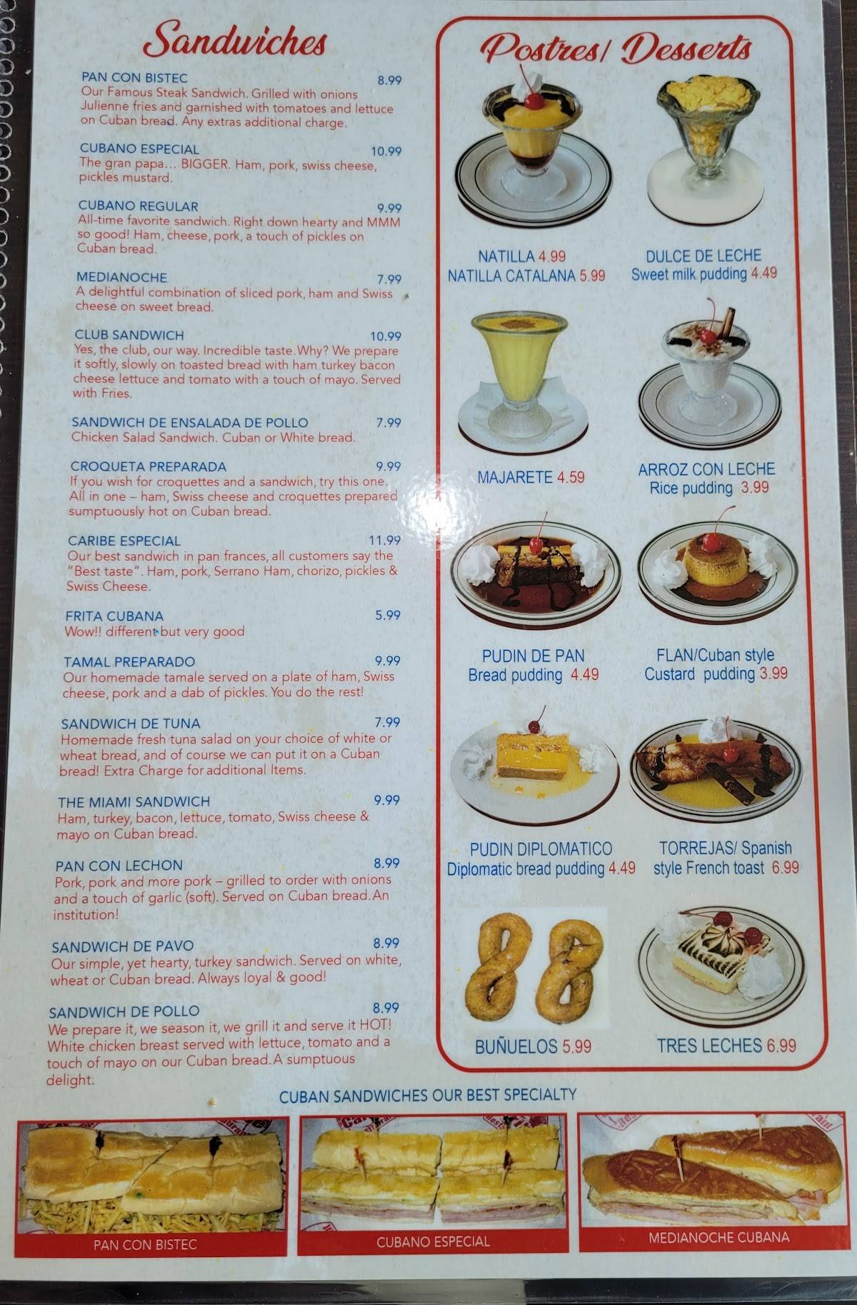 Menu at Caribe Cafe Restaurant, Hialeah, W 68th St