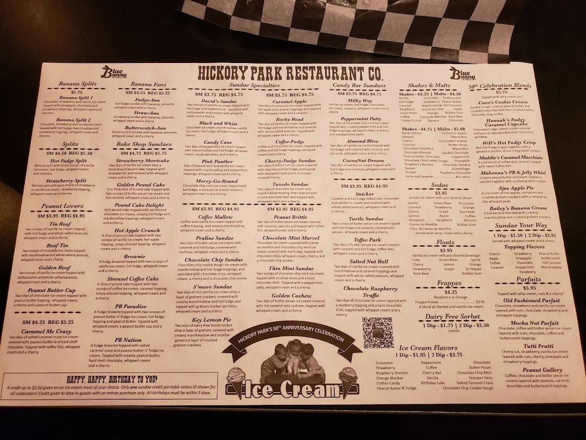 Menu at Hickory Park restaurant, Ames