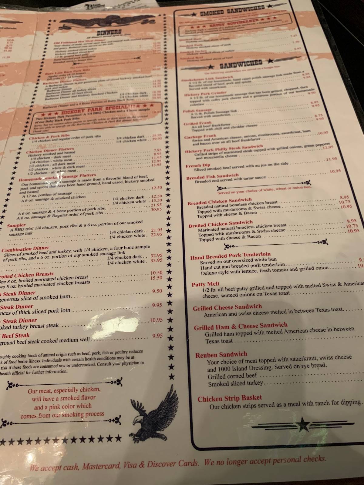 Menu at Hickory Park restaurant, Ames