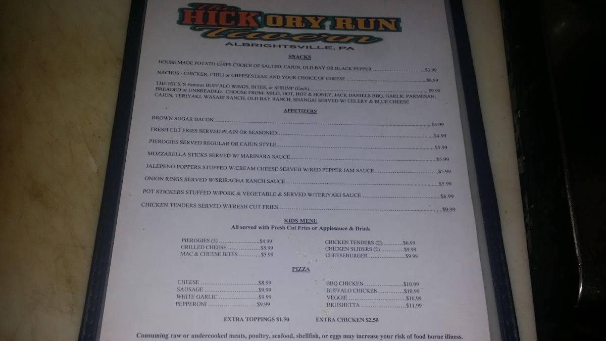 Menu at Hickory Run Tavern pub & bar, Albrightsville