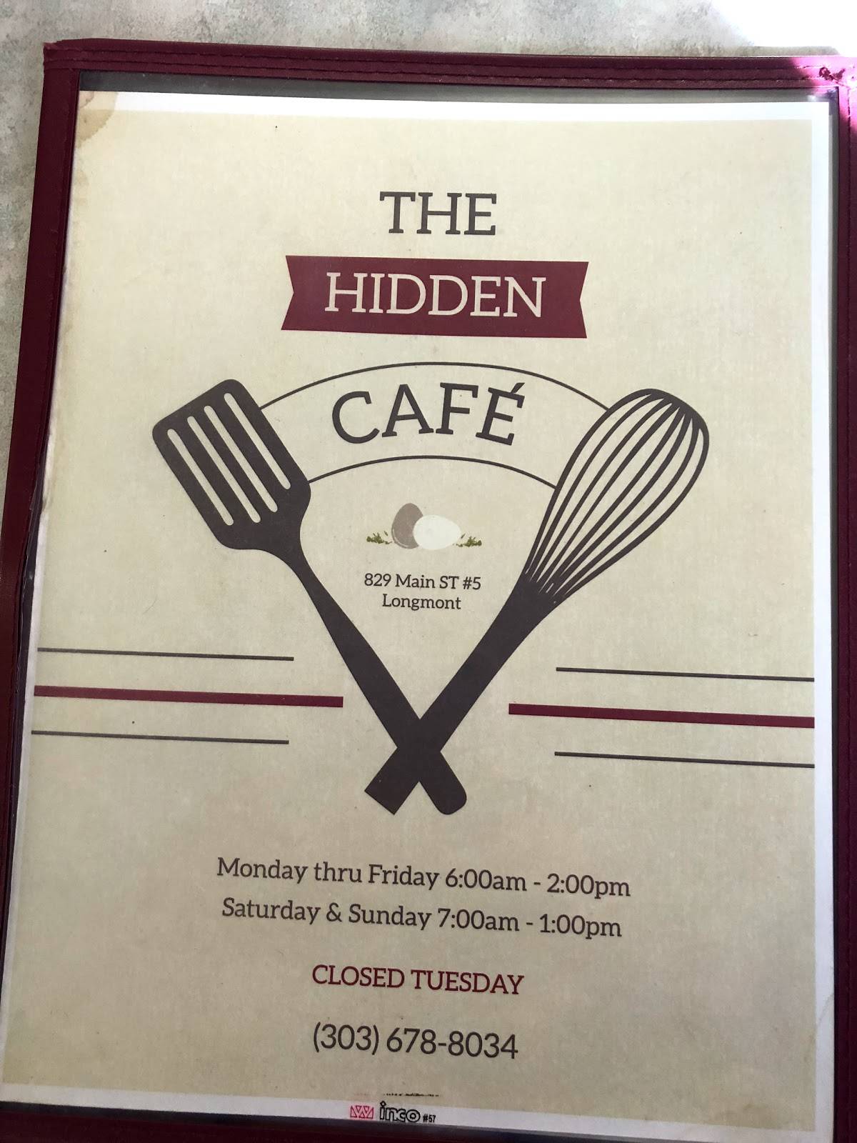 Menu at Hidden Cafe, Longmont