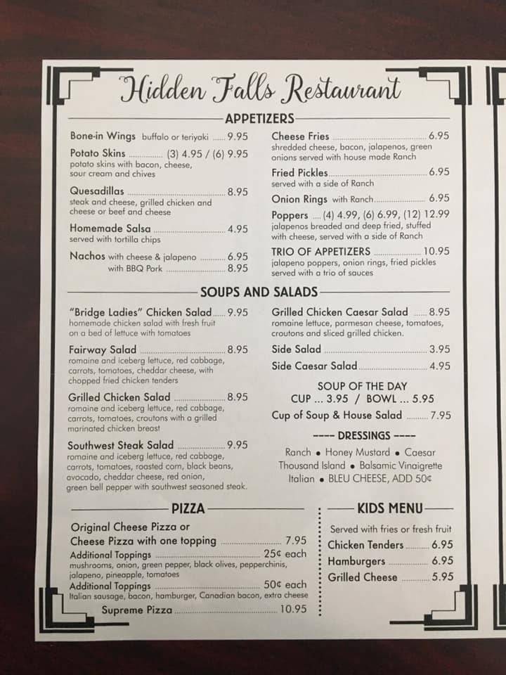 Menu at Hidden Falls Golf Club, Meadowlakes