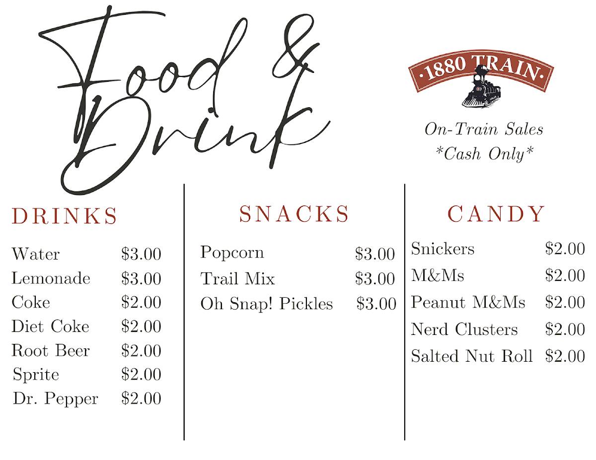 Menu at High-Liner Eatery at the 1880 Train cafe, Hill City