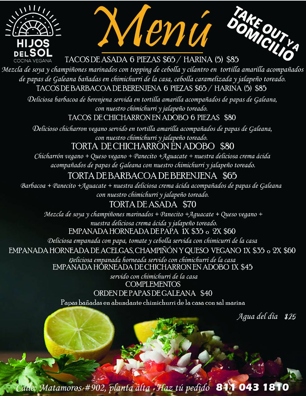 Menu at Hijos del Sol Cocina Vegana restaurant, Monterrey