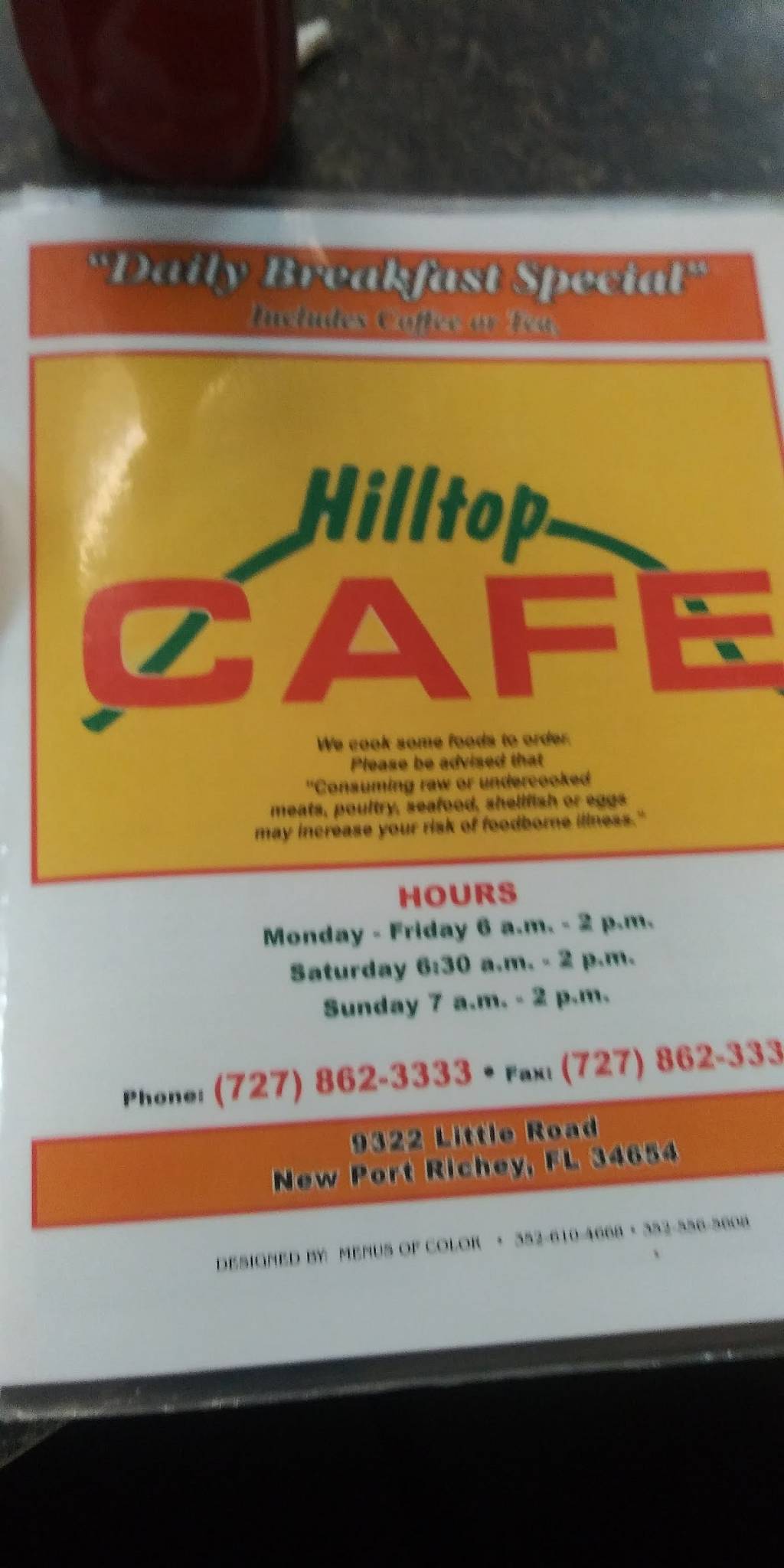 Menu at Hilltop Cafe, New Port Richey