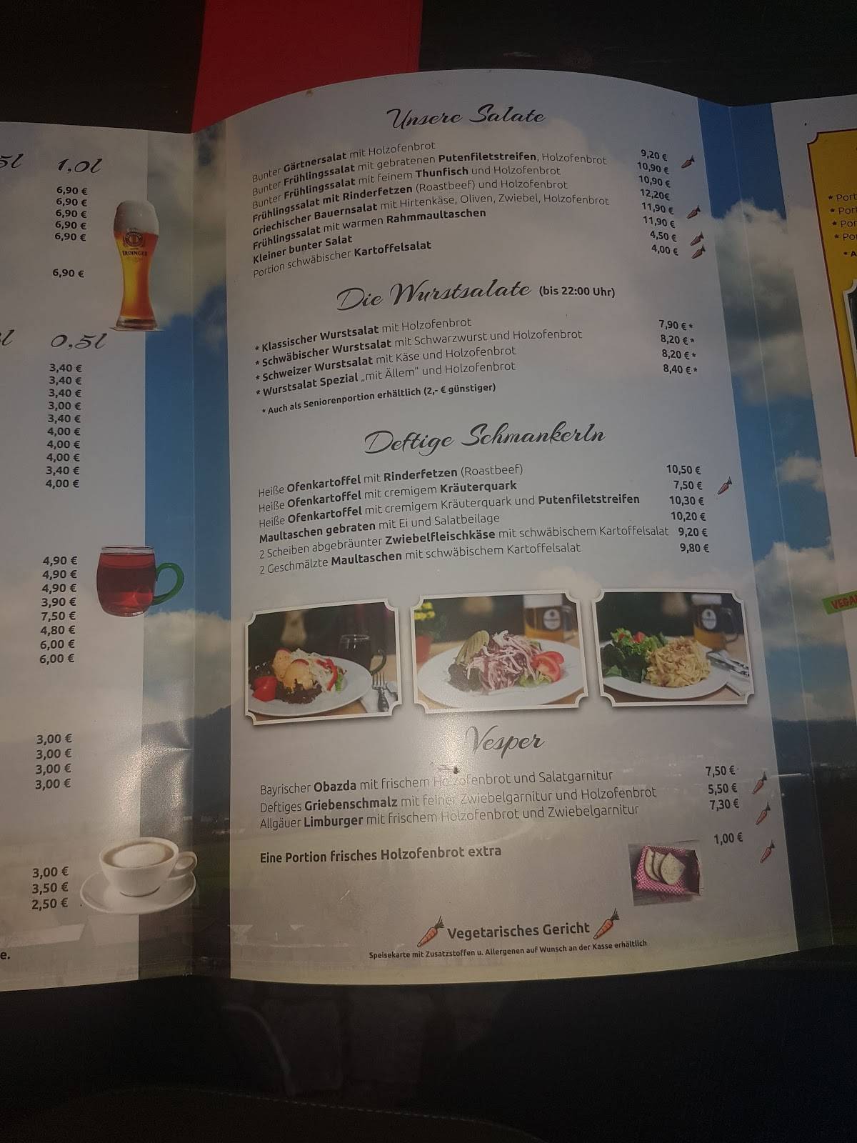 Speisekarte von Hirschgarten der Biergarten in Kirchheim Teck ...