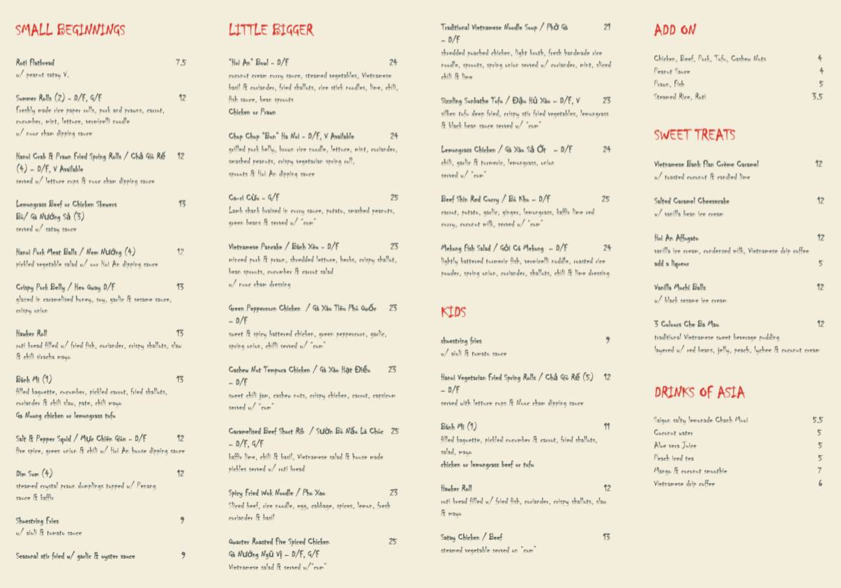 Menu at Hoi An House restaurant, Christchurch