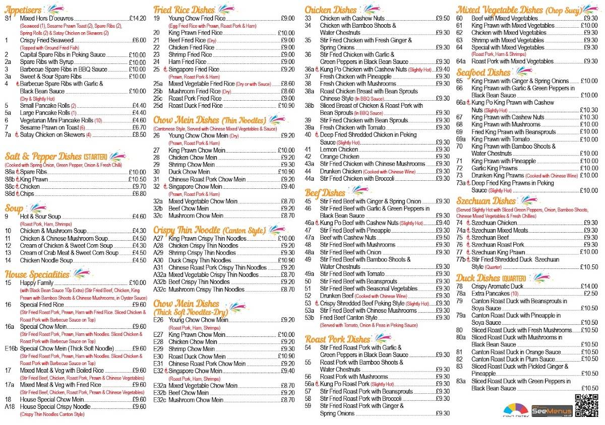 Menu at Hoi Shan fast food, Newton Abbot