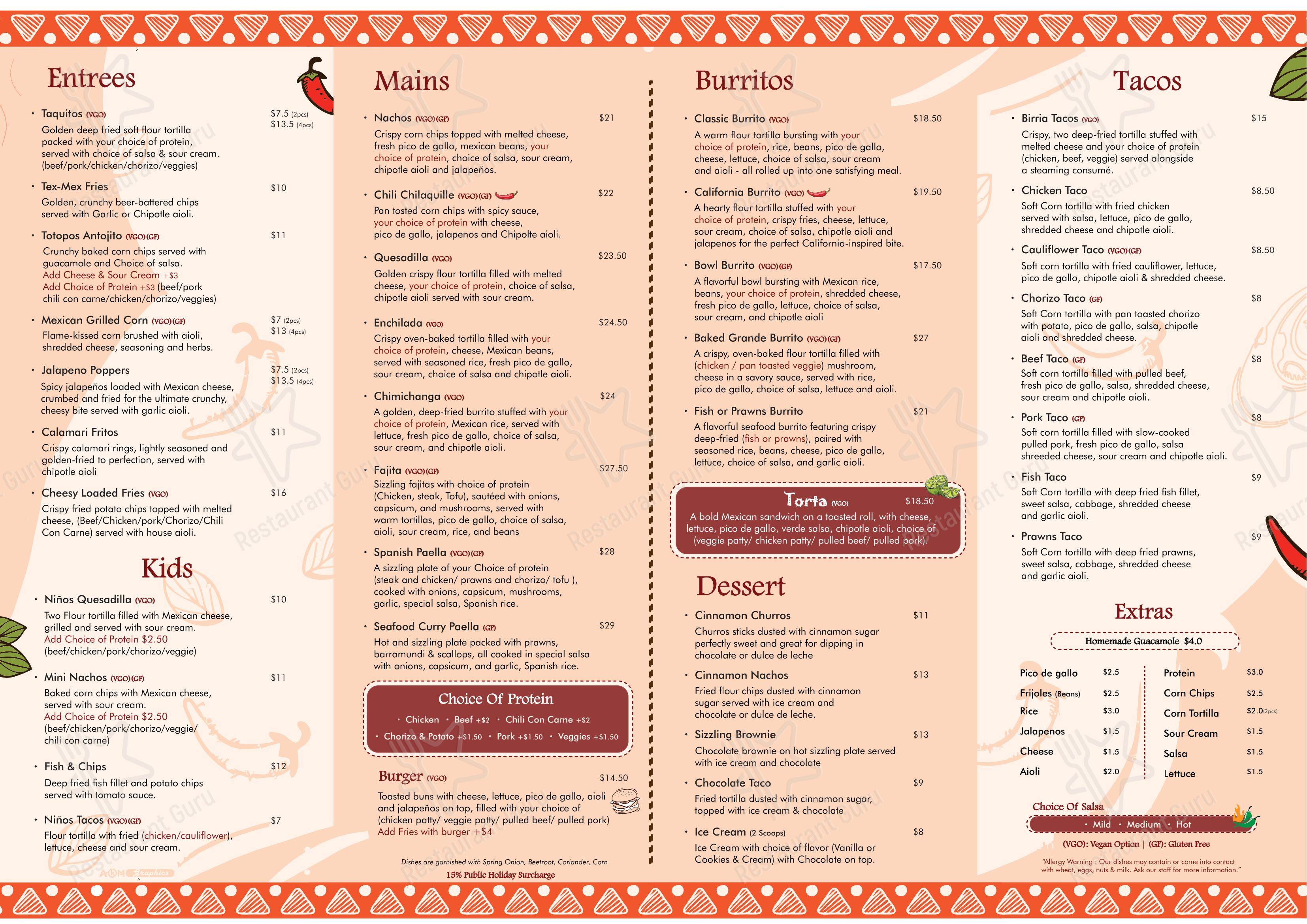 Menu at Hola Amigos Semaphore restaurant, Semaphore