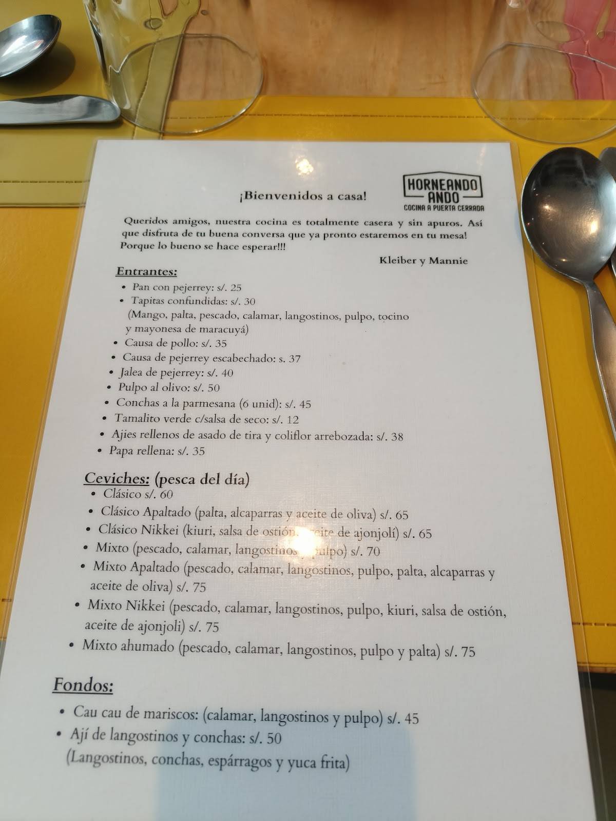 Menu at Horneando Ando restaurant, Barranco District