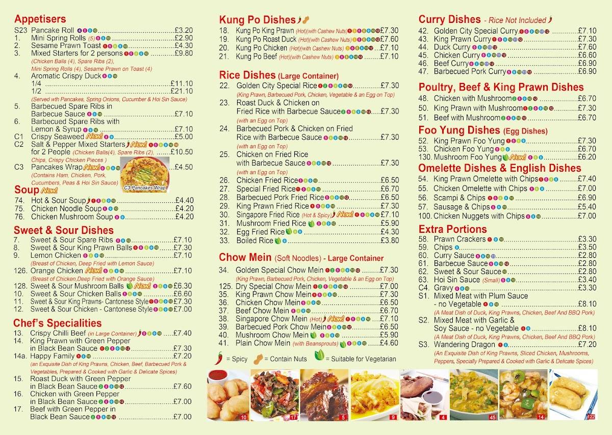 Menu at Golden City restaurant, Horning