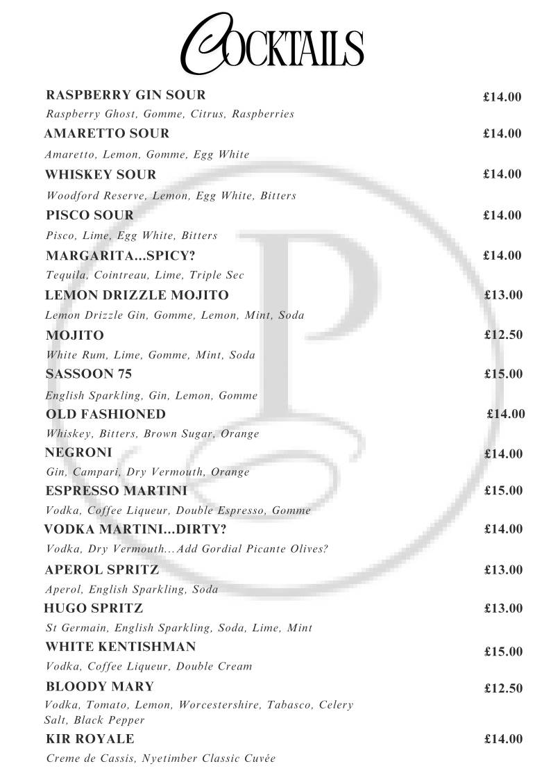 Menu at The Poet at Matfield pub & bar, Matfield