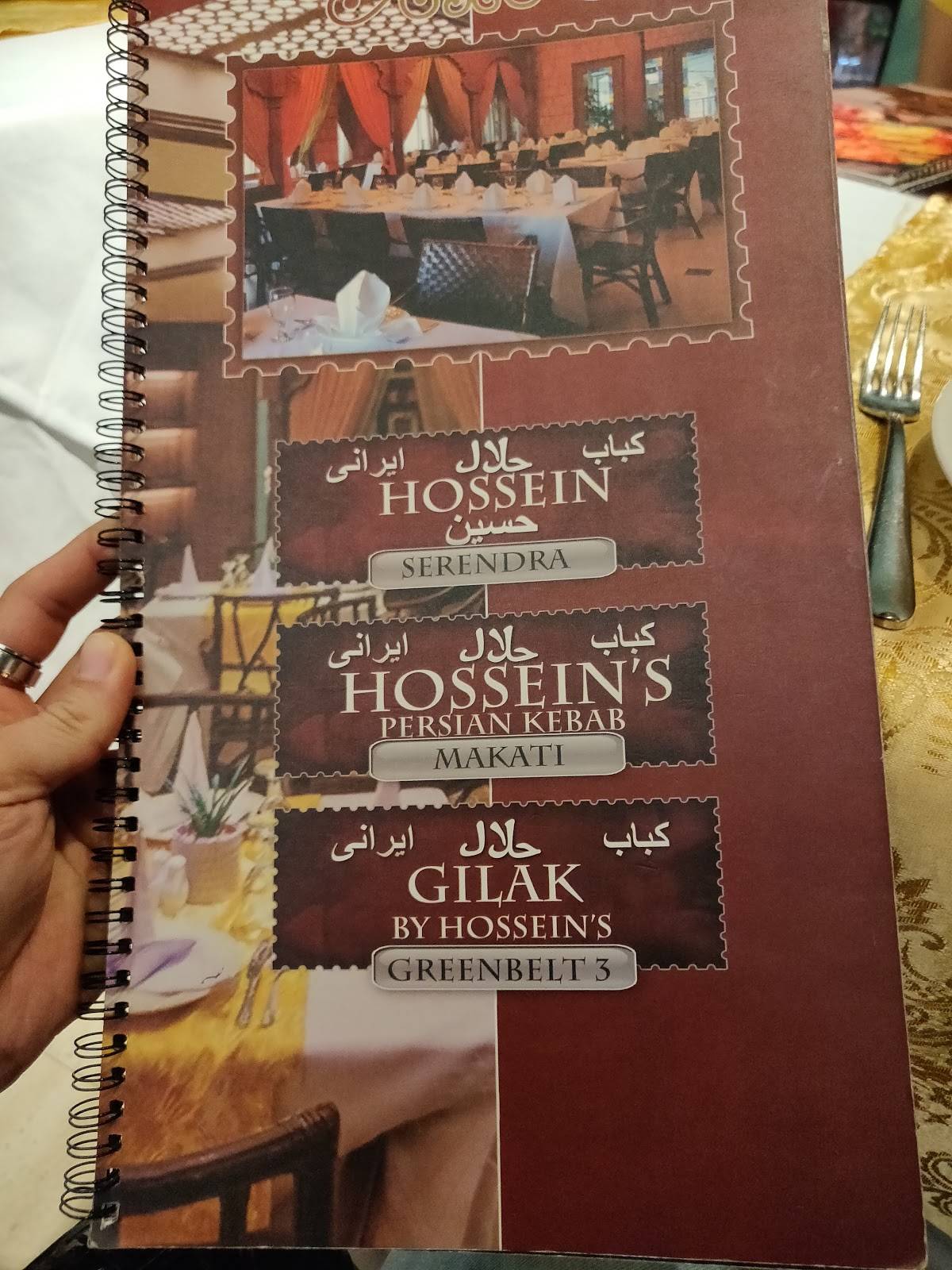 Menu at Hossein's Persian Kebab restaurant, Makati, LKV Building