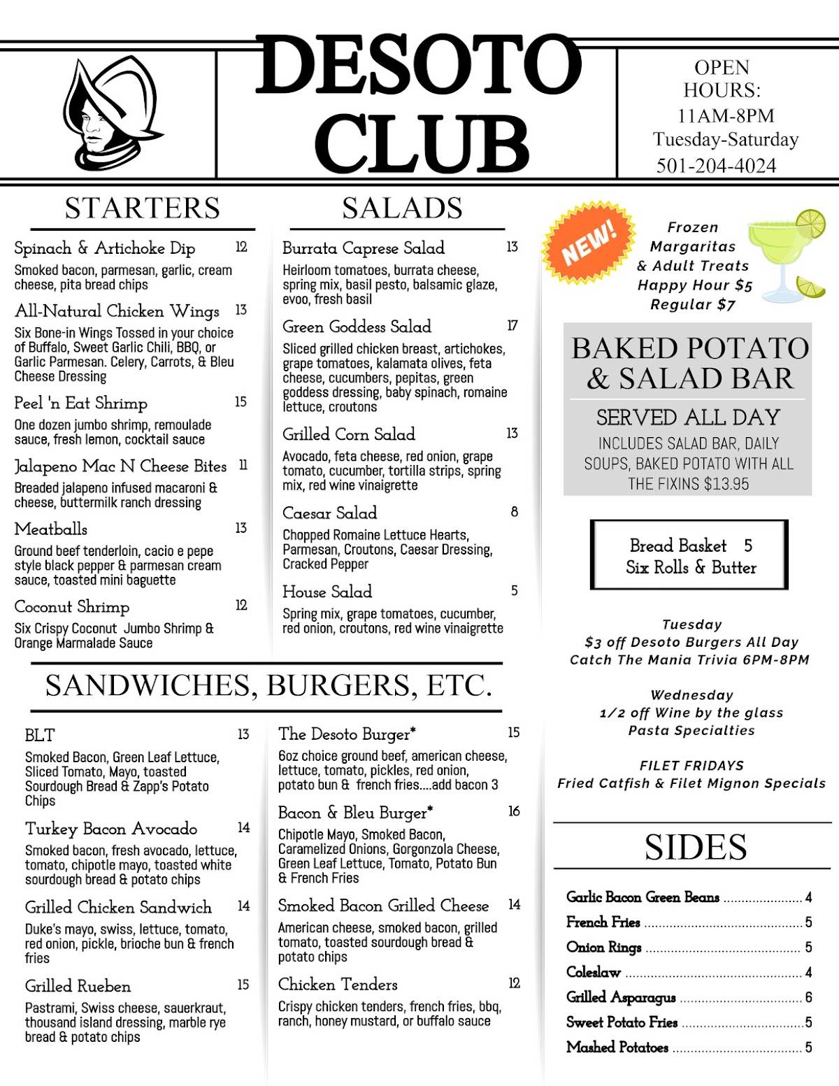 Menu at The DeSoto Club, Hot Springs Village